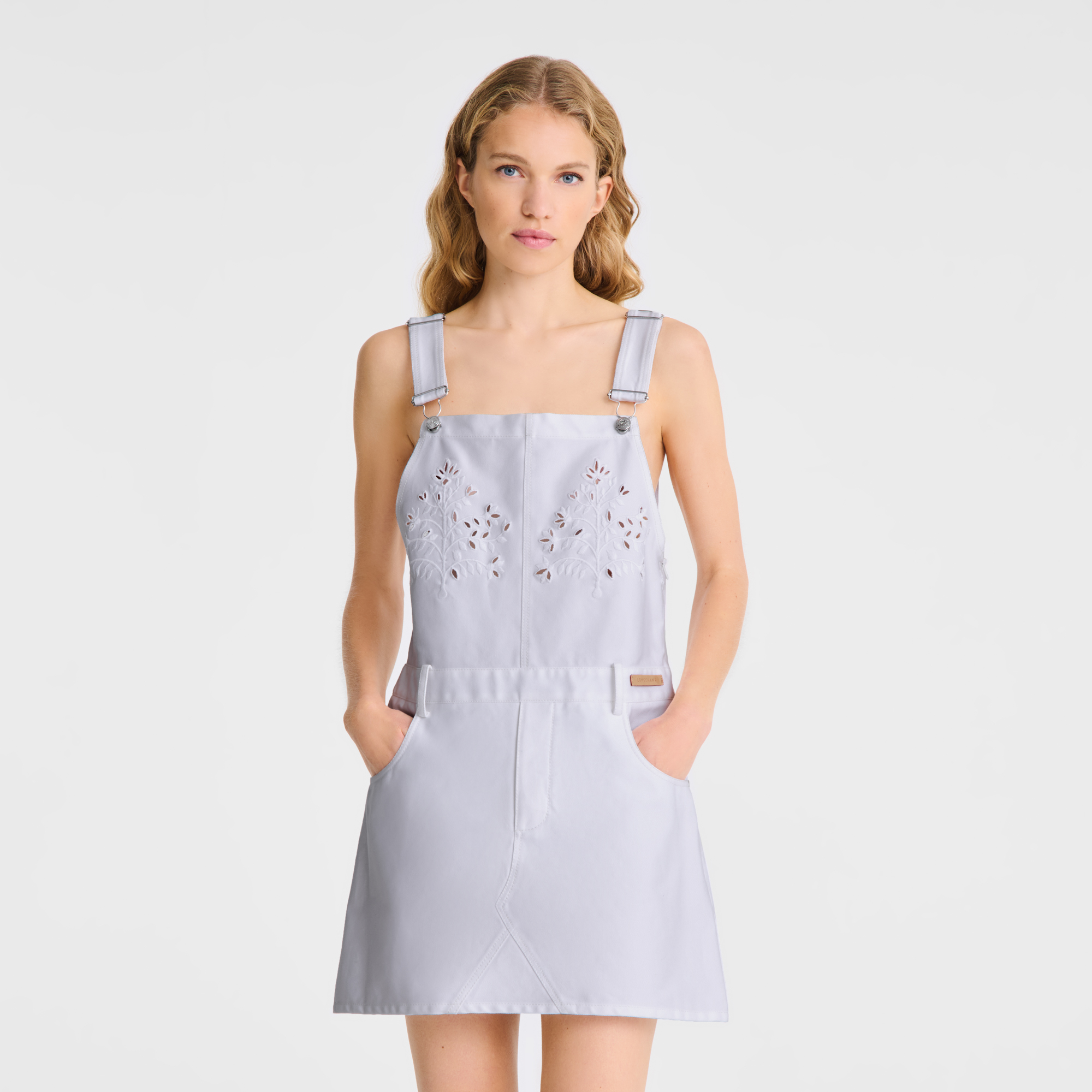 Dress White - Embroidered gabardine | Longchamp US