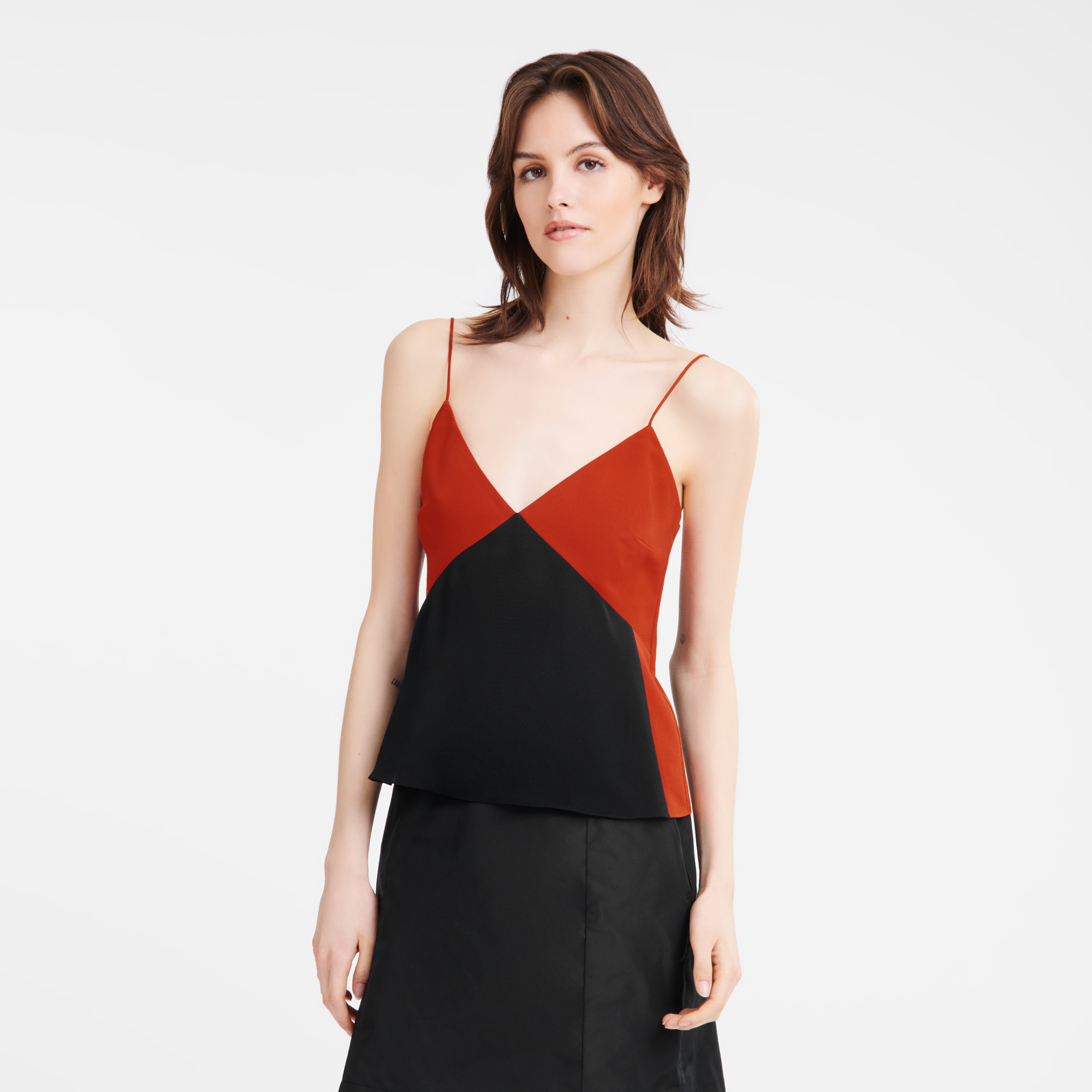 Thin strap top Paprika/Black - Fluid crepe | Longchamp IN