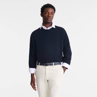 Le Foulonné Men's belt Navy/Caramel - Leather | Longchamp CA