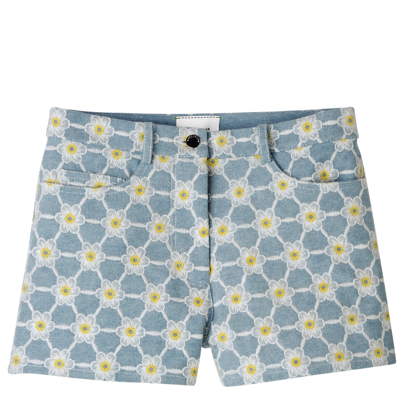 Embroidered shorts Sky Blue - Denim | Longchamp SG