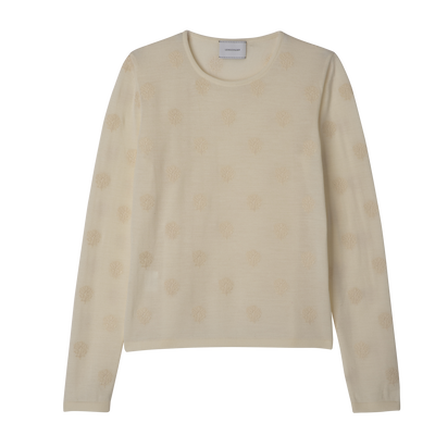 Round neck sweater Ecru - Embroidered knit | Longchamp US