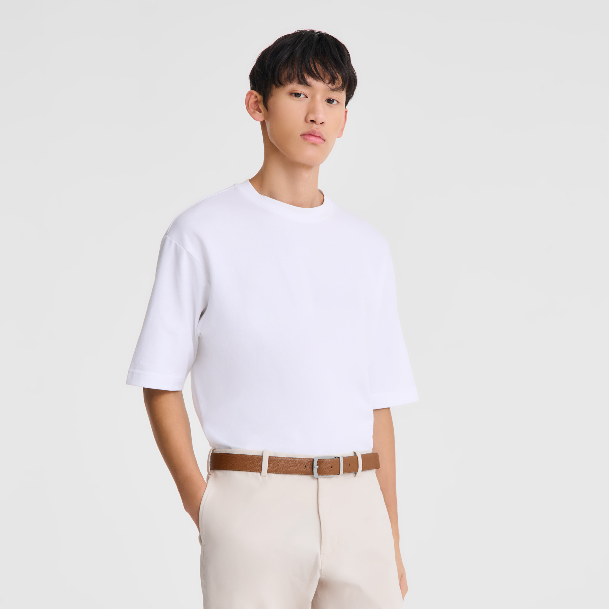 Le Foulonné Men's belt Black/Caramel - Leather | Longchamp GB