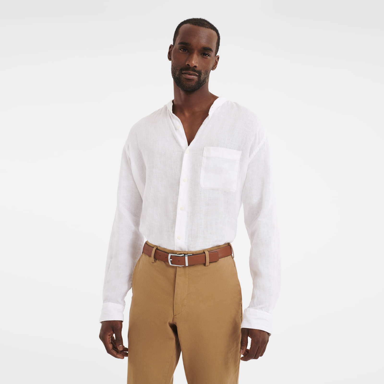 Le Foulonné Men's belt Navy/Caramel - Leather (42026021G28) | Longchamp CA